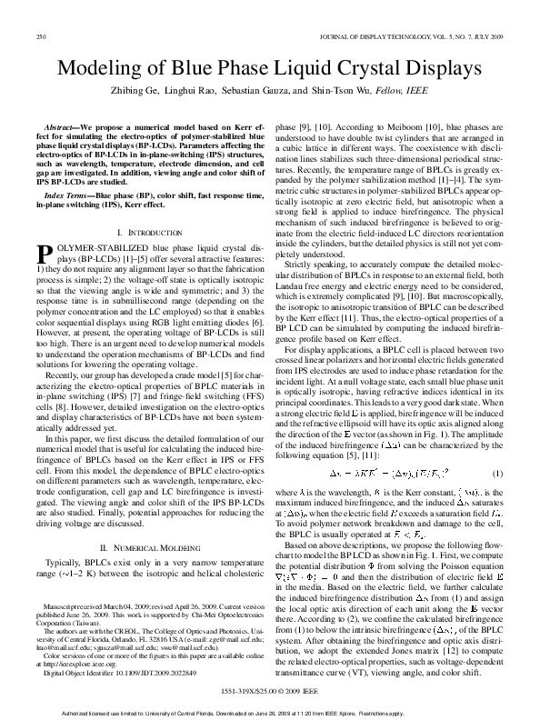 (PDF) Modeling of Blue Phase Liquid Crystal Displays