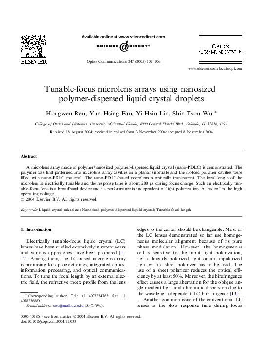 (PDF) Tunable-focus microlens arrays using nanosized polymer-dispersed ...