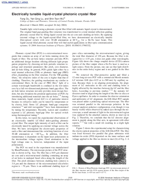 (PDF) Electrically tunable liquid-crystal photonic crystal fiber