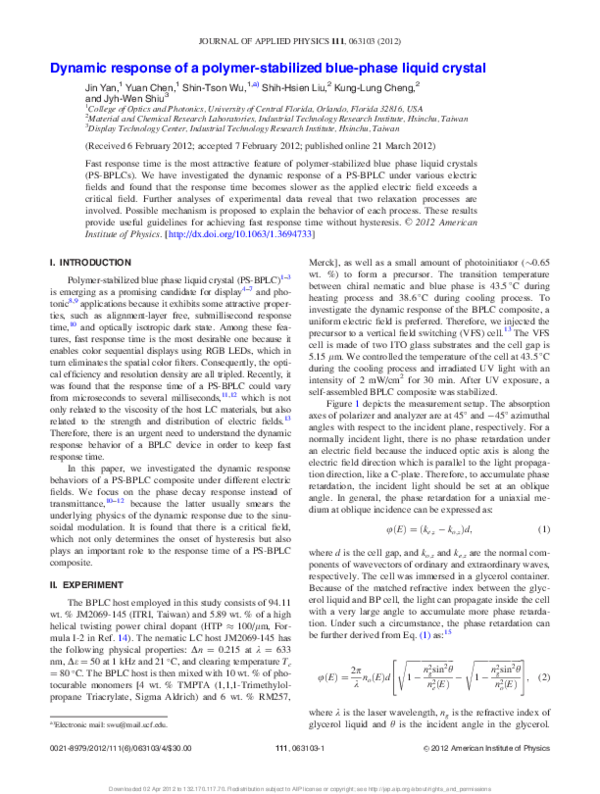 (PDF) Dynamic response of a polymer-stabilized blue-phase liquid crystal