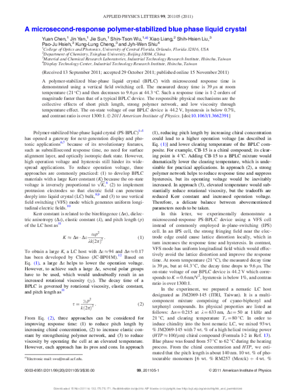 (PDF) A microsecond-response polymer-stabilized blue phase liquid crystal