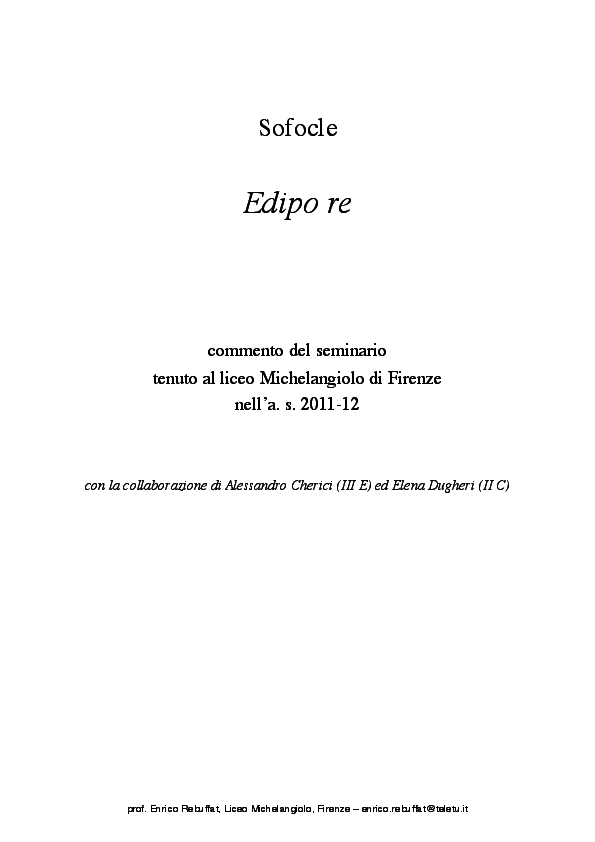(PDF) Sofocle, Edipo re, commento ai vv. 1-315