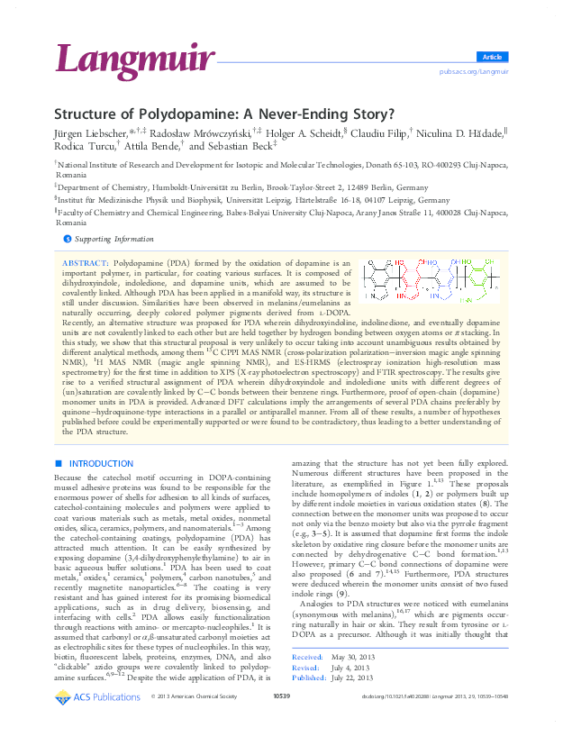 (PDF) Structure of Polydopamine: A Never-Ending Story?