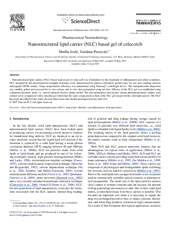 (PDF) Nanostructured lipid carrier (NLC) based gel of celecoxib