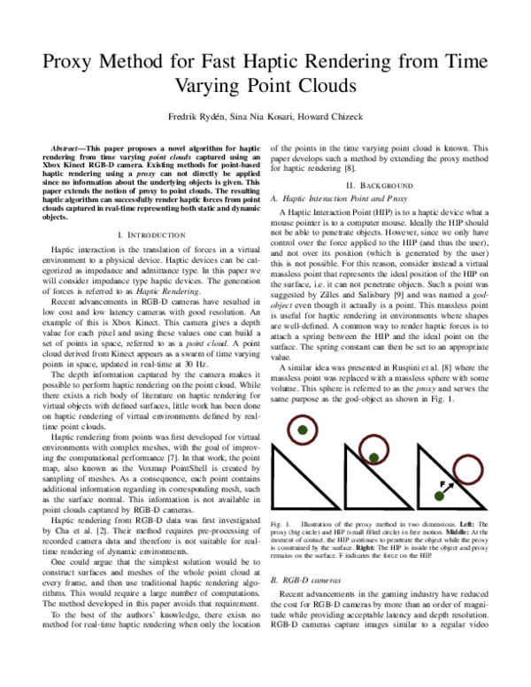 Pdf Proxy Method For Fast Haptic Rendering From Time Varying Point Clouds