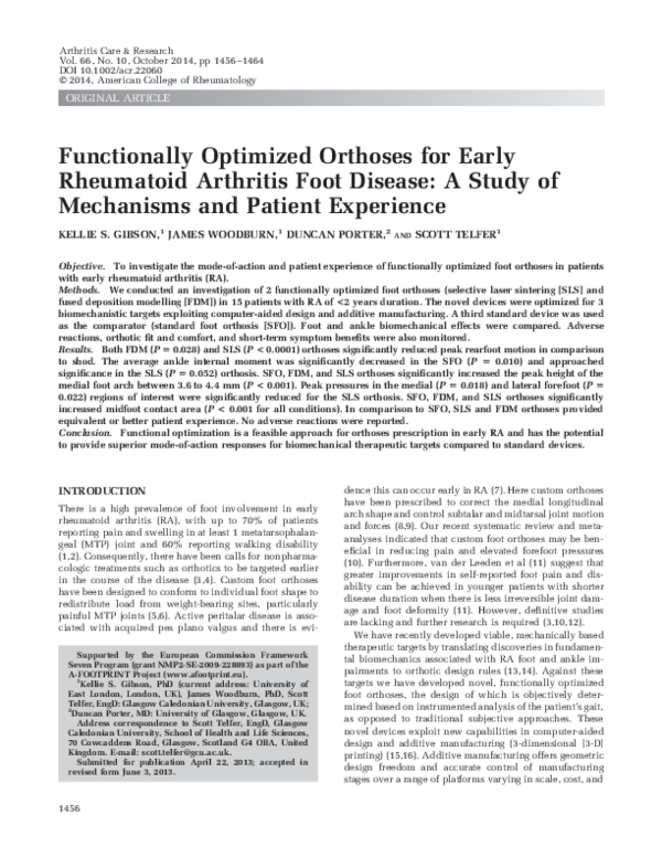 Pdf Functionally Optimised Orthoses For Early Rheumatoid Arthritis