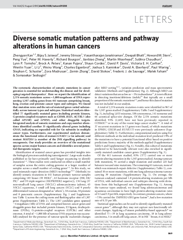 (PDF) Diverse somatic mutation patterns and pathway alterations in ...