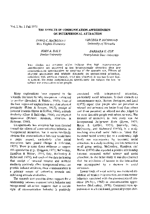 Pdf The Effects Of Communication Apprehension On Interpersonal Attraction