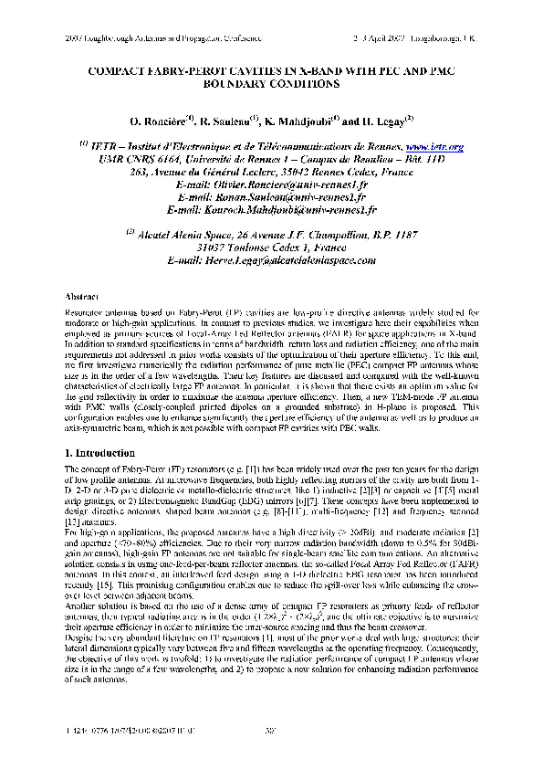 (PDF) Compact Fabry-Perot Cavities in x-band with PEC and PMC Boundary ...