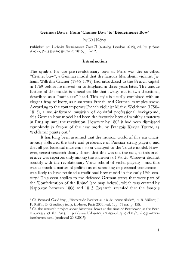 (PDF) German Bows for Beethoven: From 'Cramer Bow' to 'Biedermeier Bow ...