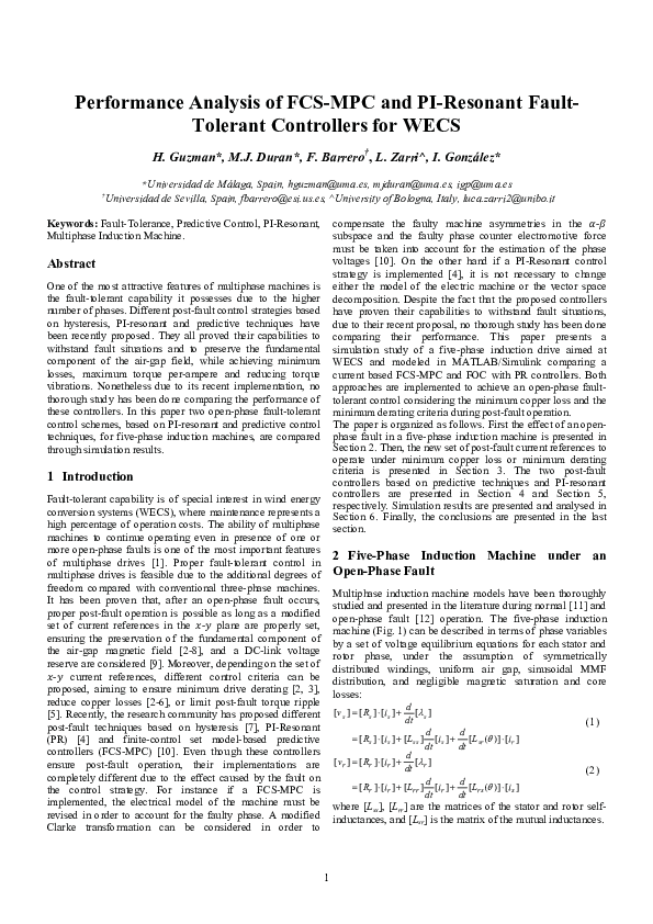 Pdf Performance Analysis Of Fcs Mpc And Pi Resonant Fault Tolerant Controllers For Wecs