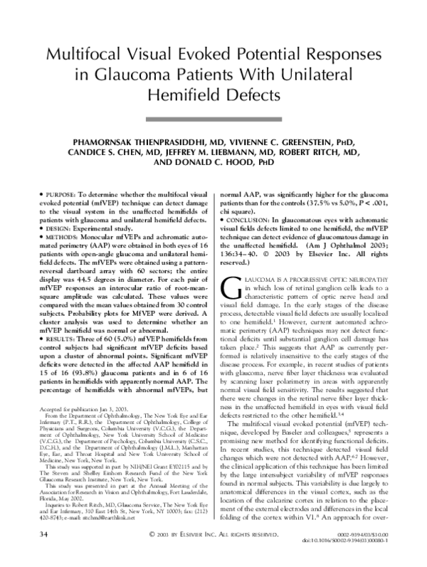 (PDF) Multifocal visual evoked potential responses in glaucoma patients with unilateral ...