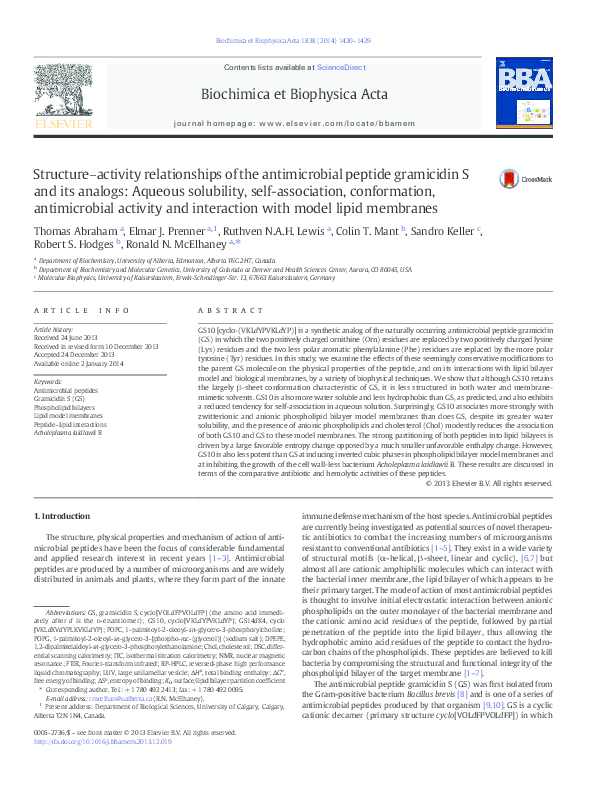 Pdf Structure−activity Relationships Of An Antimicrobial Peptide Plantaricin S From Two