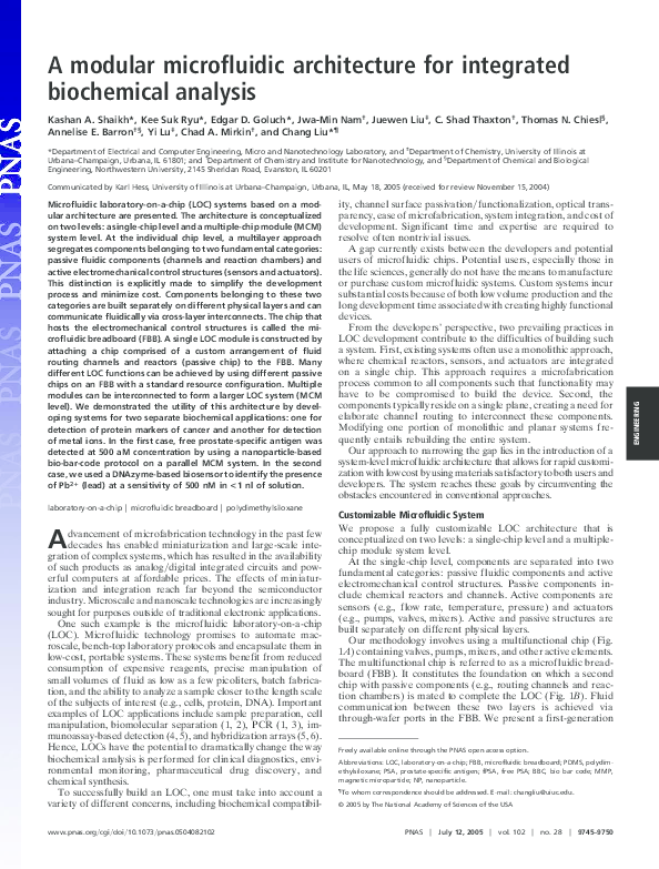 (PDF) A modular microfluidic architecture for integrated biochemical analysis
