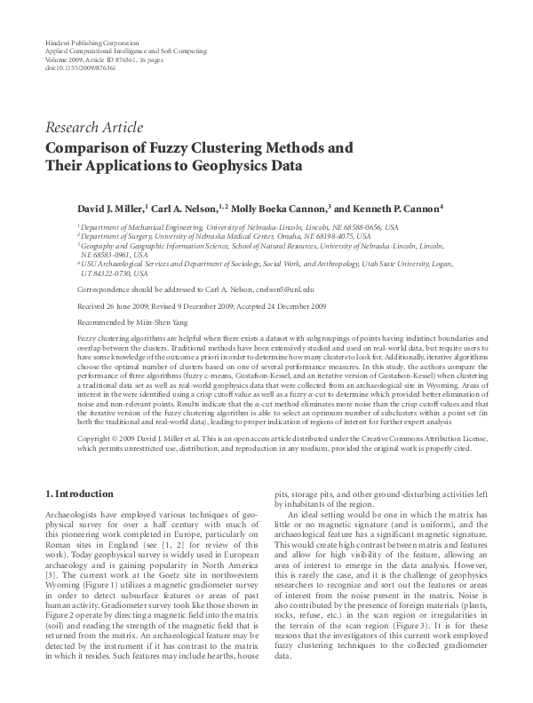 (PDF) Comparison of Fuzzy Clustering Methods and Their Applications to Geophysics Data
