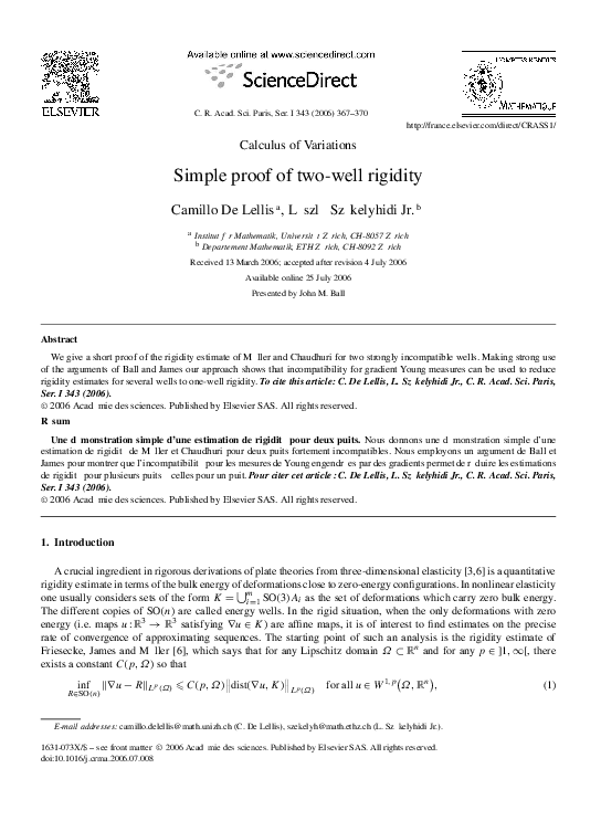 (PDF) Simple proof of two-well rigidity