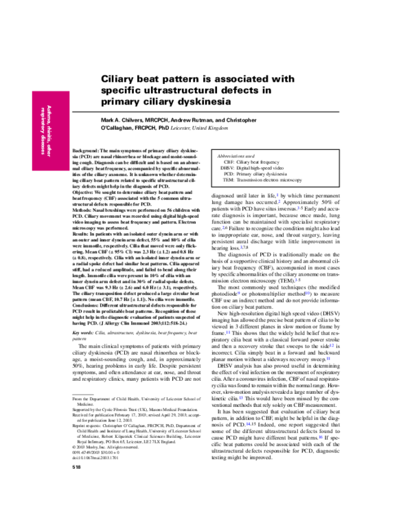(PDF) Primary and secondary ciliary dyskinesia: Clinical phenotypes and ...