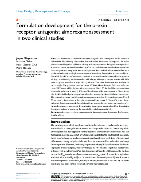 (PDF) Formulation development for the orexin receptor antagonist ...