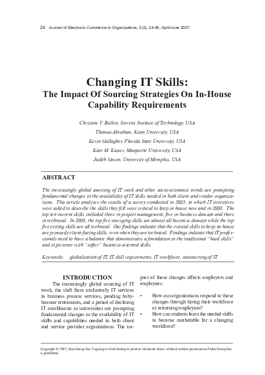 (PDF) Changing IT skills: The Impact of Sourcing Strategies on In-House ...