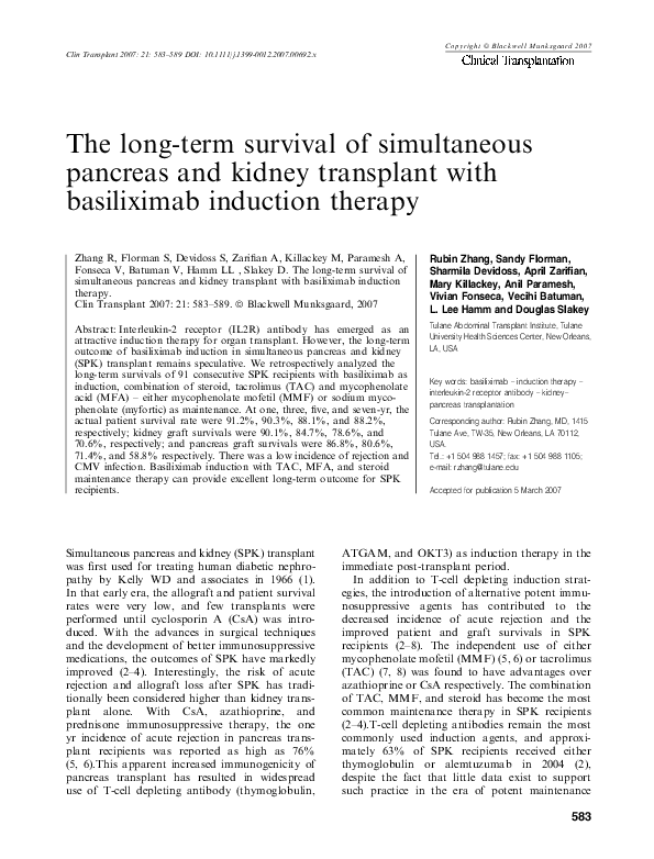 (PDF) The long-term survival of simultaneous pancreas and kidney ...