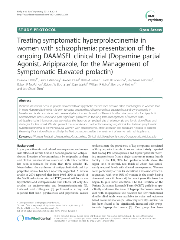 (PDF) Treating symptomatic hyperprolactinemia in women with schizophrenia: presentation of the ...