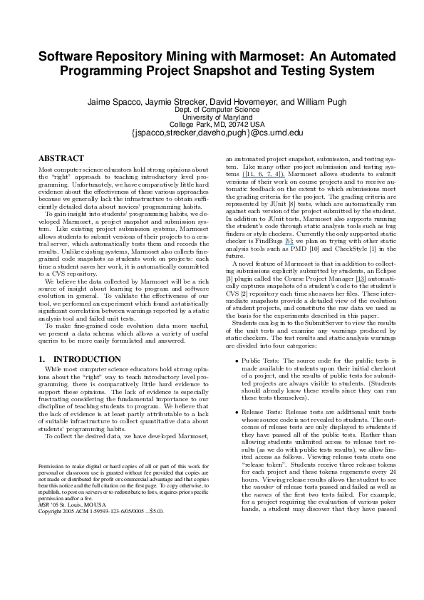 (PDF) Software repository mining with Marmoset