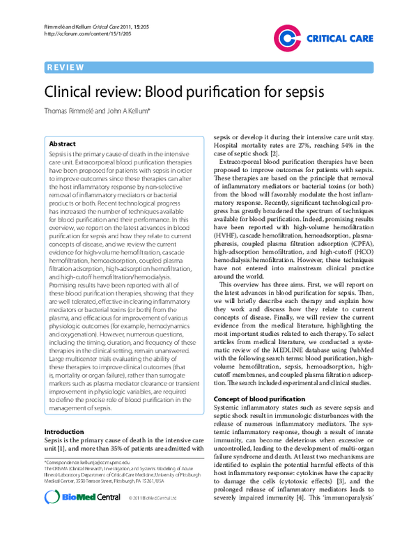 (PDF) Clinical review: Blood purification for sepsis