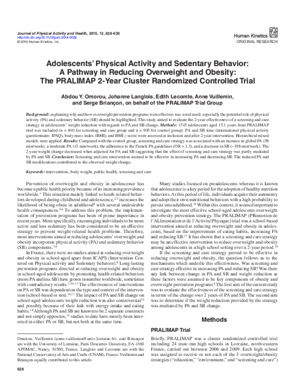(PDF) Adolescent physical activity and sedentary behavior