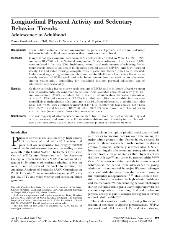 (PDF) Longitudinal physical activity and sedentary behavior trends