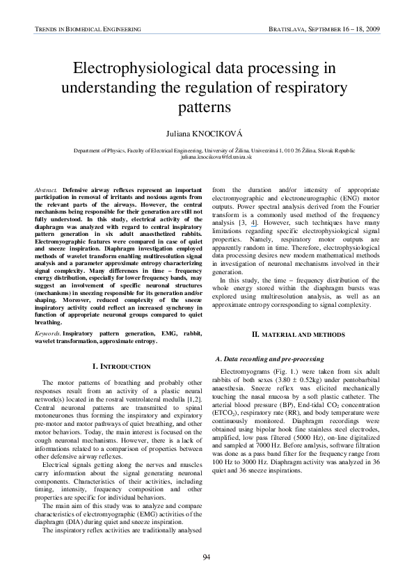 (PDF) Electrophysiological data processing in understanding the regulation of respiratory patterns