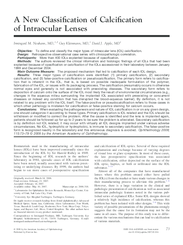 (PDF) A new classification of calcification of intraocular lenses