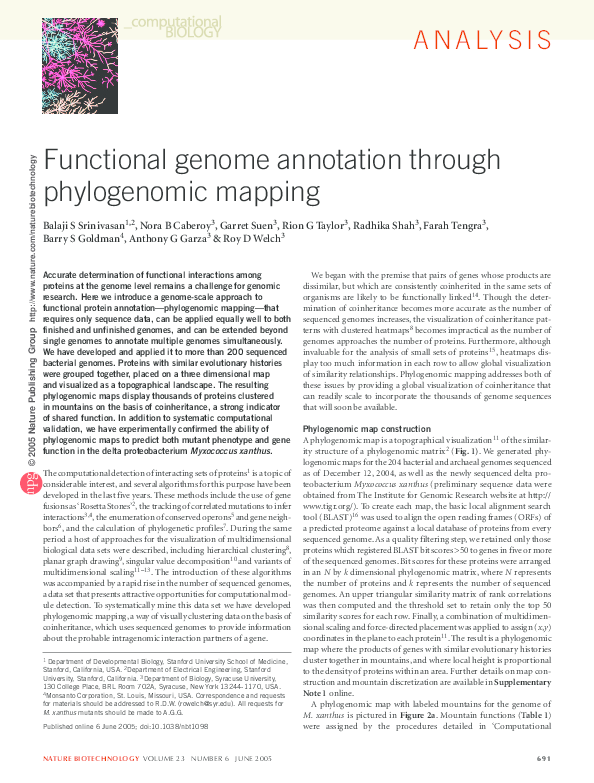 (PDF) Functional genome annotation through phylogenomic mapping