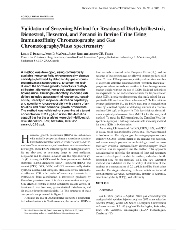 (PDF) Validation of screening method for residues of diethylstilbestrol ...