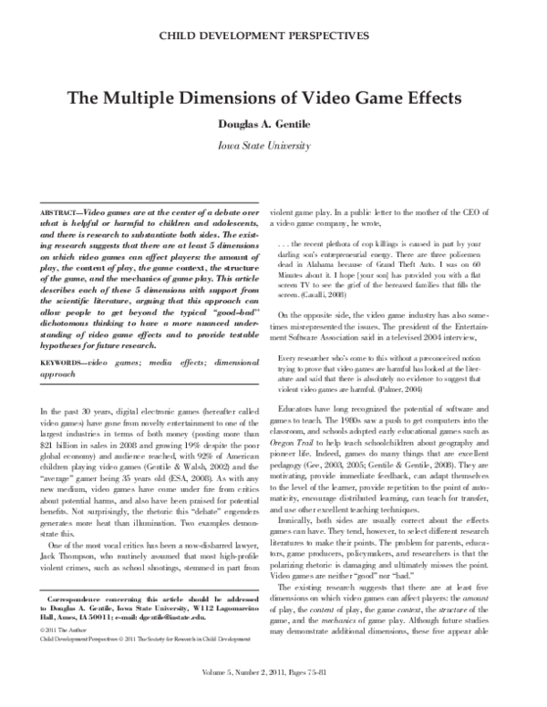(PDF) The Multiple Dimensions of Video Game Effects