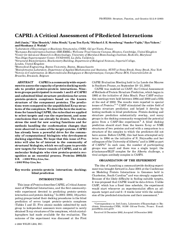 (PDF) CAPRI: A Critical Assessment of PRedicted Interactions
