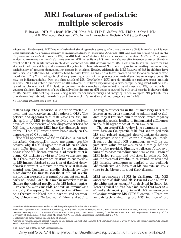 (PDF) MRI features of pediatric multiple sclerosis