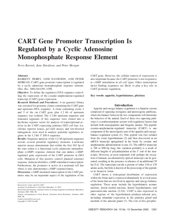 (PDF) CART Gene Promoter Transcription Is Regulated by a Cyclic ...