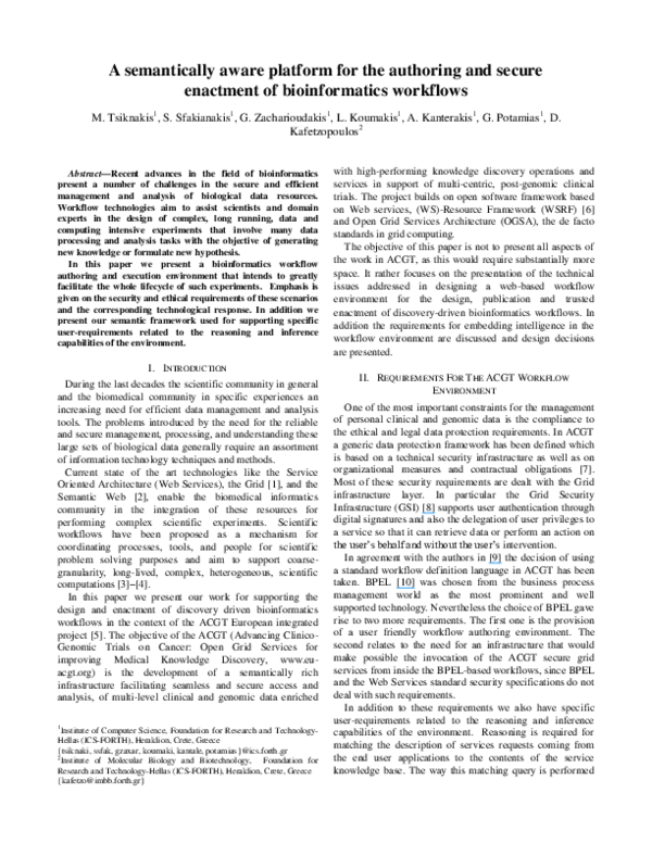 Pdf A Semantically Aware Platform For The Authoring And Secure Enactment Of Bioinformatics