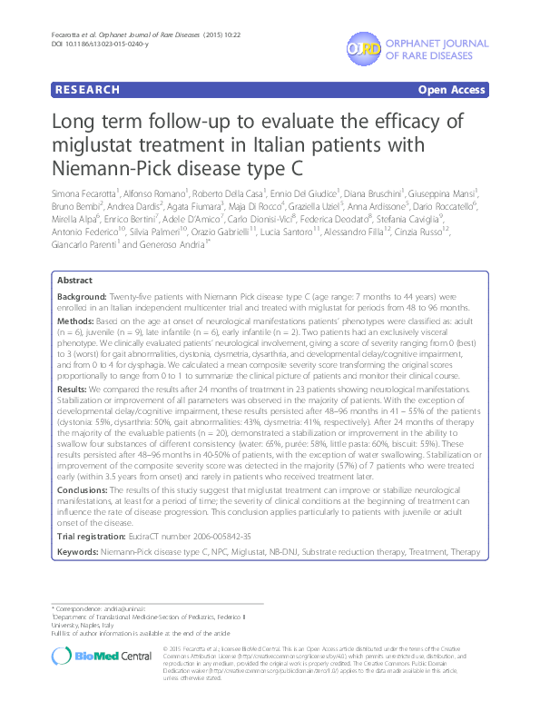 (PDF) Long term follow-up to evaluate the efficacy of miglustat ...