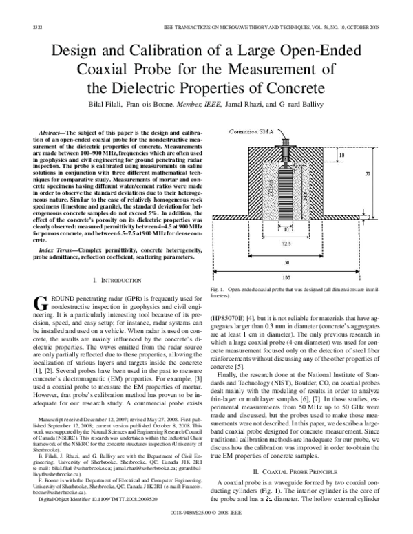 (PDF) Design and Calibration of a Large Open-Ended Coaxial Probe for ...