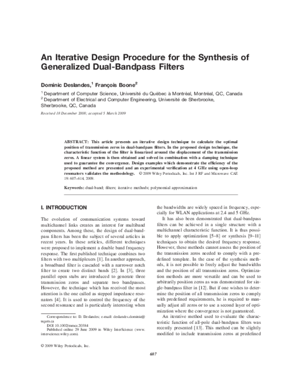 (PDF) An iterative design procedure for the synthesis of generalized dual-bandpass filters