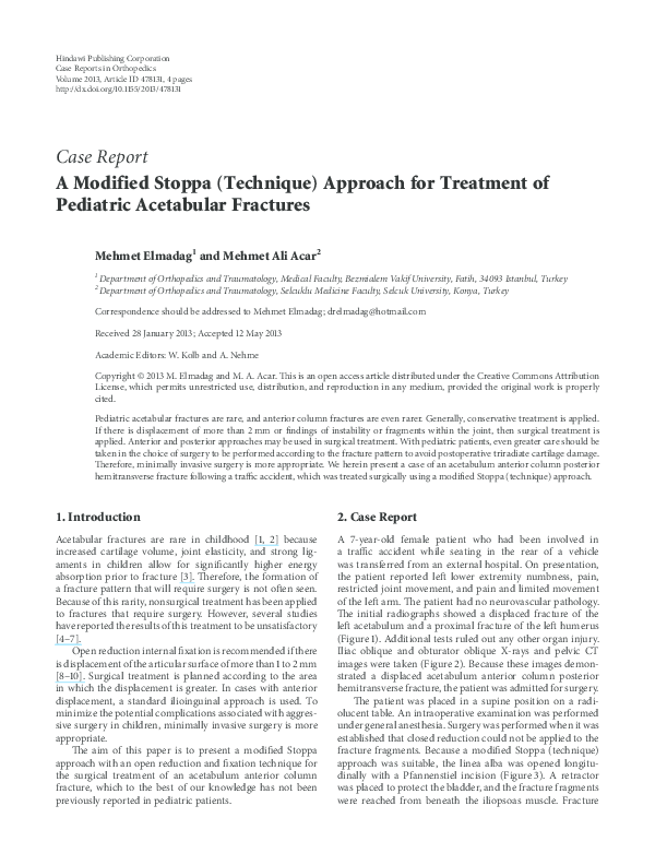 (PDF) A Modified Stoppa (Technique) Approach for Treatment of Pediatric ...