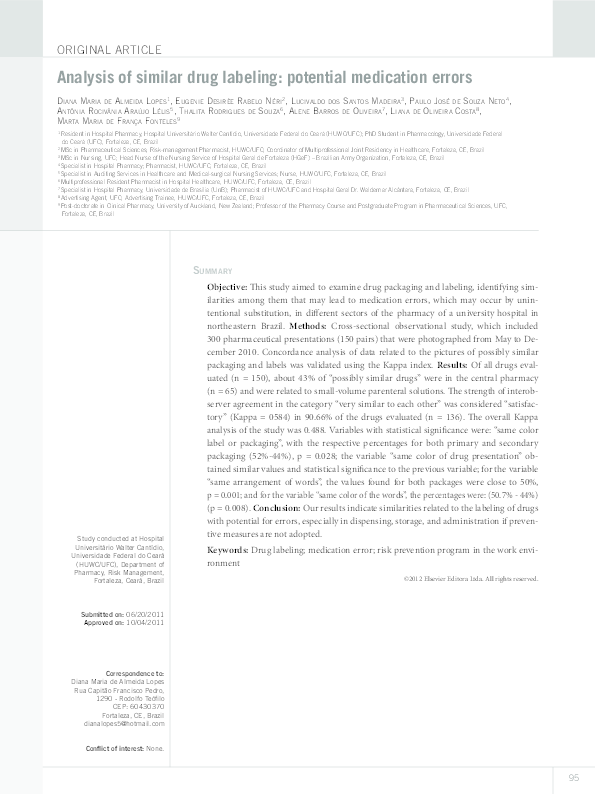 (PDF) Analysis of similar drug labeling: potential medication errors