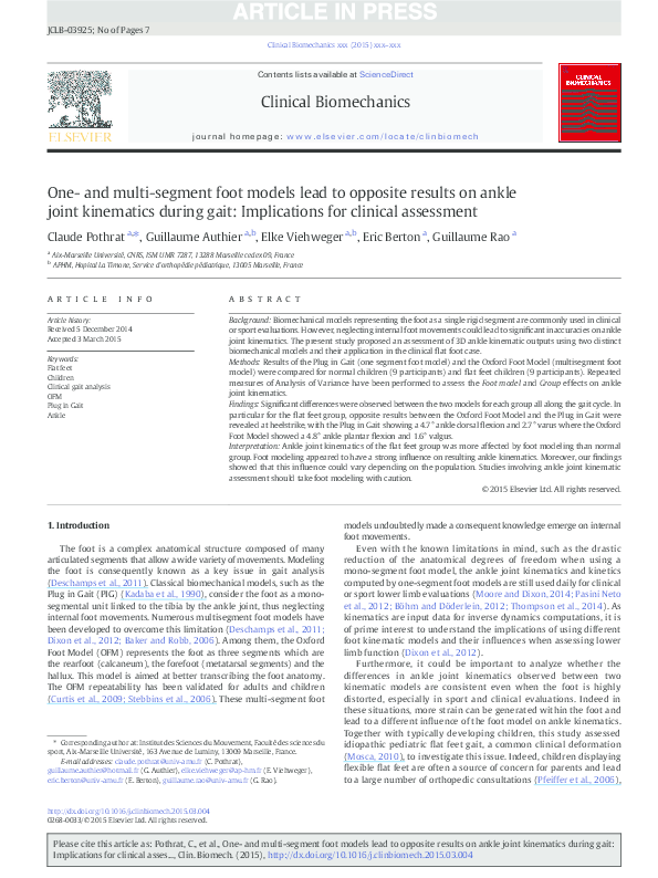 (PDF) One- and multi-segments foot models lead to opposite results on ...