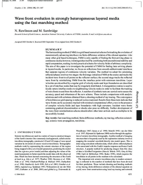 Pdf Wave Front Evolution In Strongly Heterogeneous Layered Media Using The Fast Marching