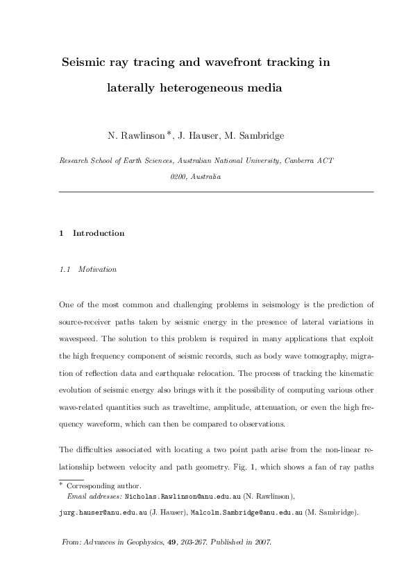 (PDF) Seismic ray tracing and wavefront tracking in laterally heterogeneous media
