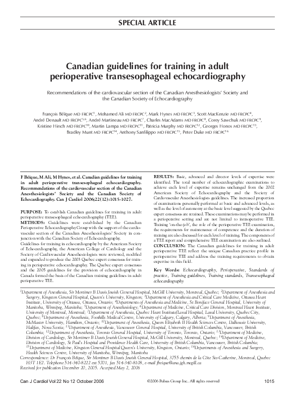 (PDF) Canadian guidelines for training in adult perioperative ...
