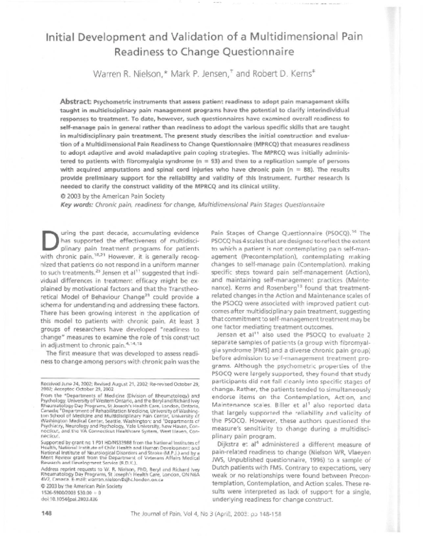(PDF) Initial development and validation of a multidimensional pain readiness to change ...