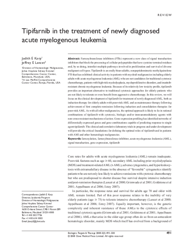 (PDF) Tipifarnib in the treatment of newly diagnosed acute myelogenous ...