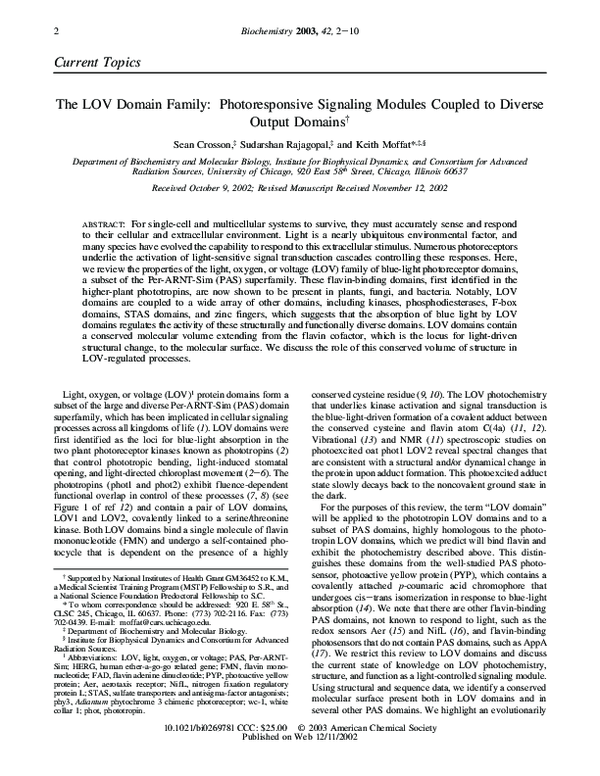 (PDF) The LOV Domain Family: Photoresponsive Signaling Modules Coupled ...